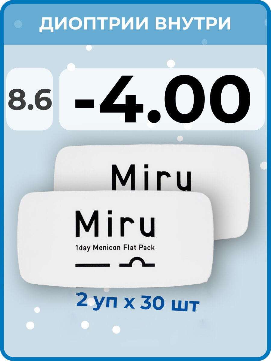Контактные линзы MIRU 1 Day Menicon Flat Pack (30 линз) R. 8.6 -4.00, 2 упаковки