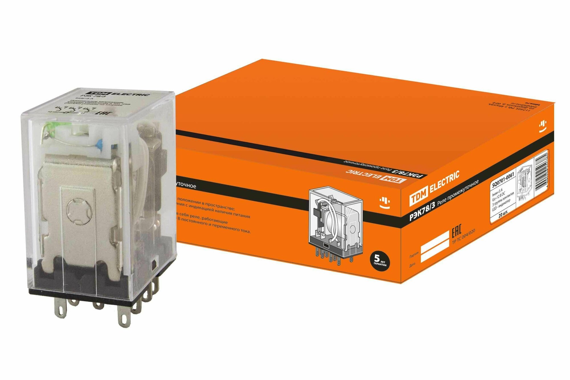 Реле РЭК78/3 с инд. 5А 12В DС