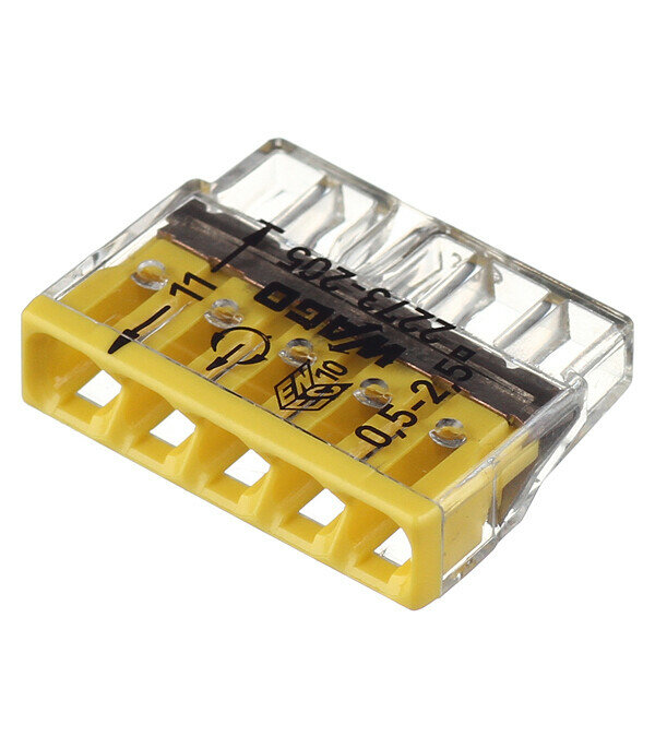 Клемма на 5 проводов Wago 0,5-2,5 кв. мм самозажимная без пасты (100 шт.) (2273-205/2668) Wago 2273-205/2668
