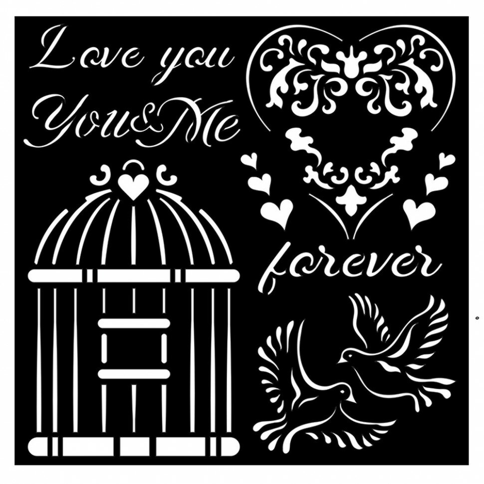 Stamperia KSTDQ66 Трафарет "You and me Love me" серии Mix Media 3D эффект, 18 х 18 см