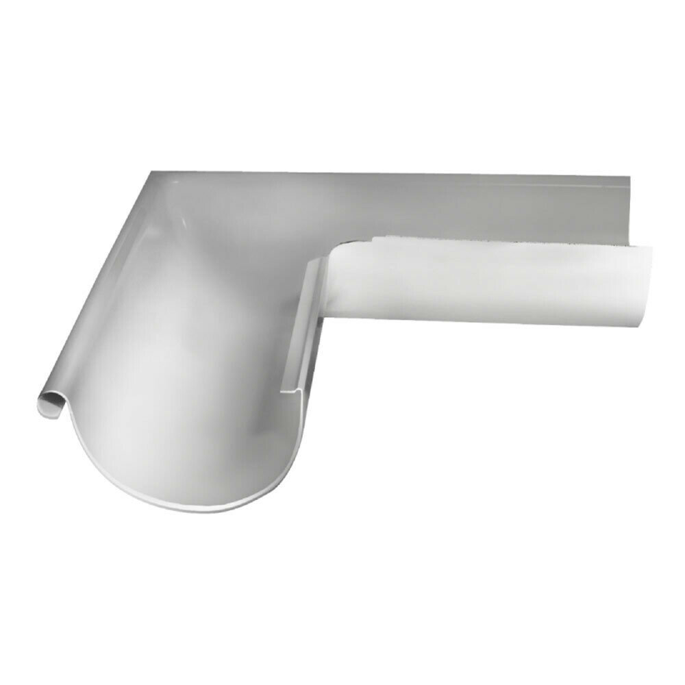 Угол желоба Grand Line металлический внешний d125 мм 90 белый RAL 9003