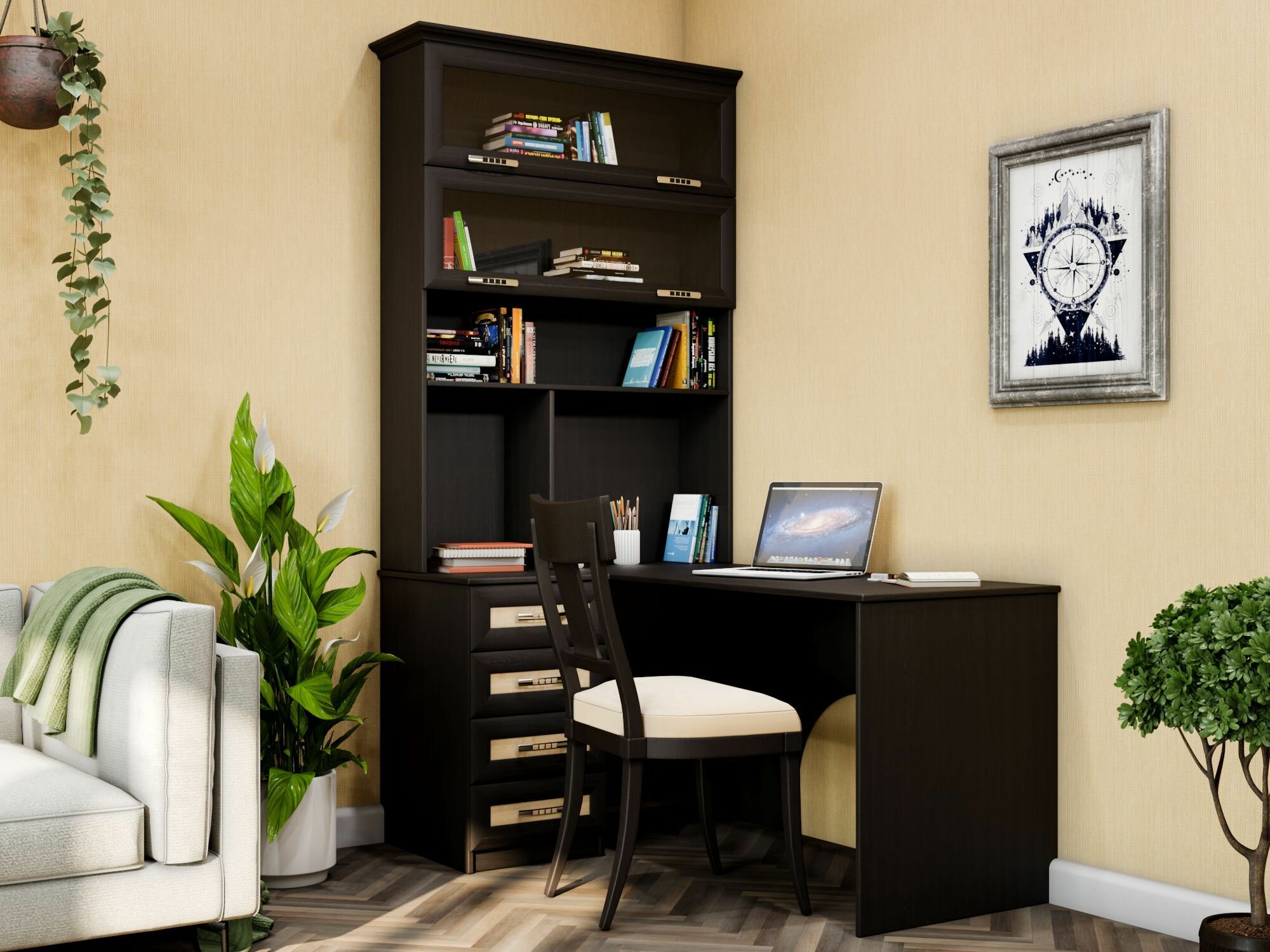 Компьютерный стол "Триан 5" 116/150х218х60, венге цаво / клен