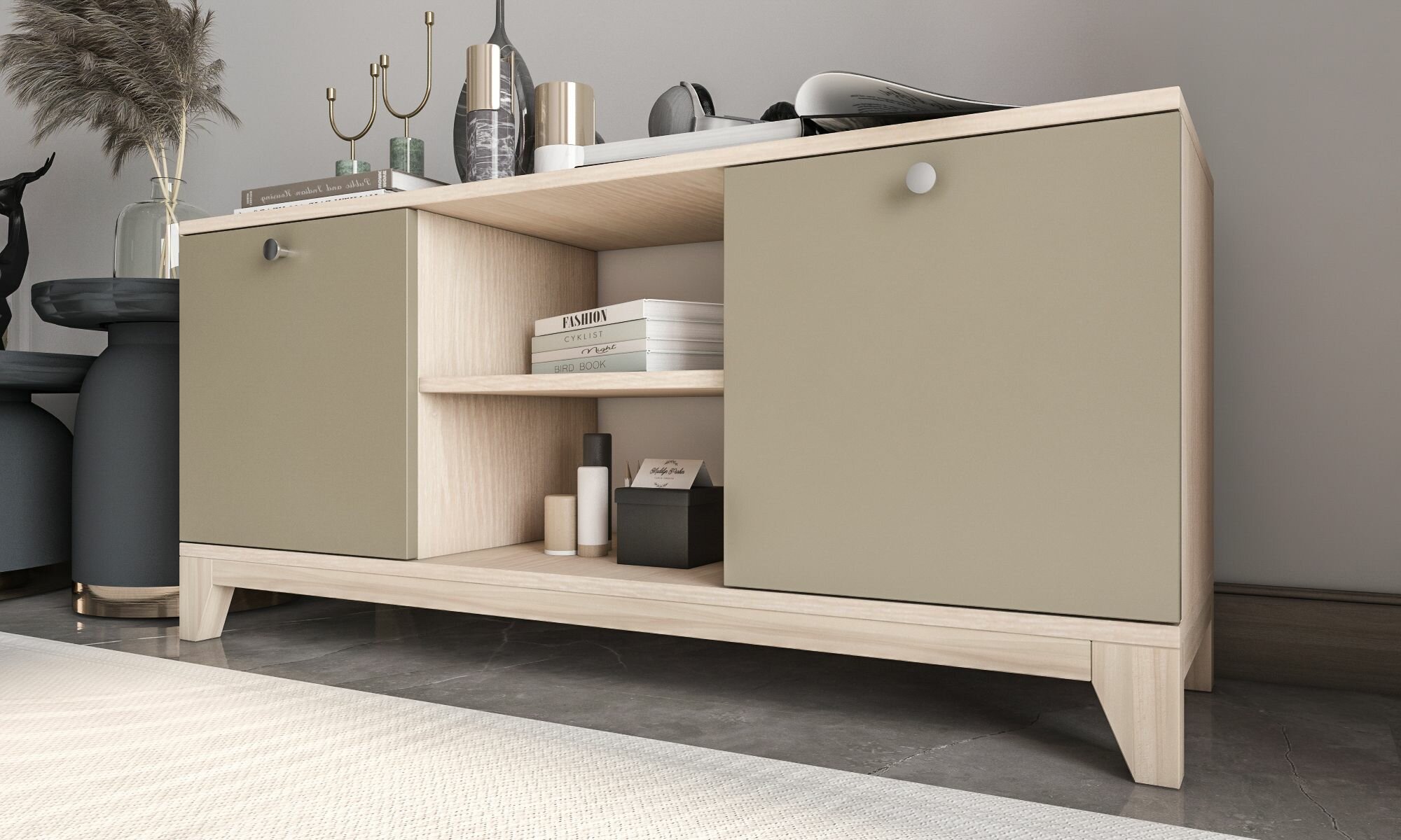 Комод с полками "Хельга 9" МДФ 110х50х40 Кремона шампань / Айрон