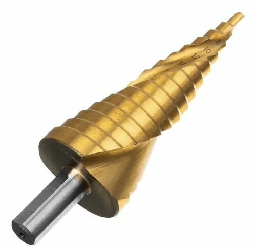 Ступенчатое сверло спиральное HSS 4-32мм с титановым покрытием по металлу