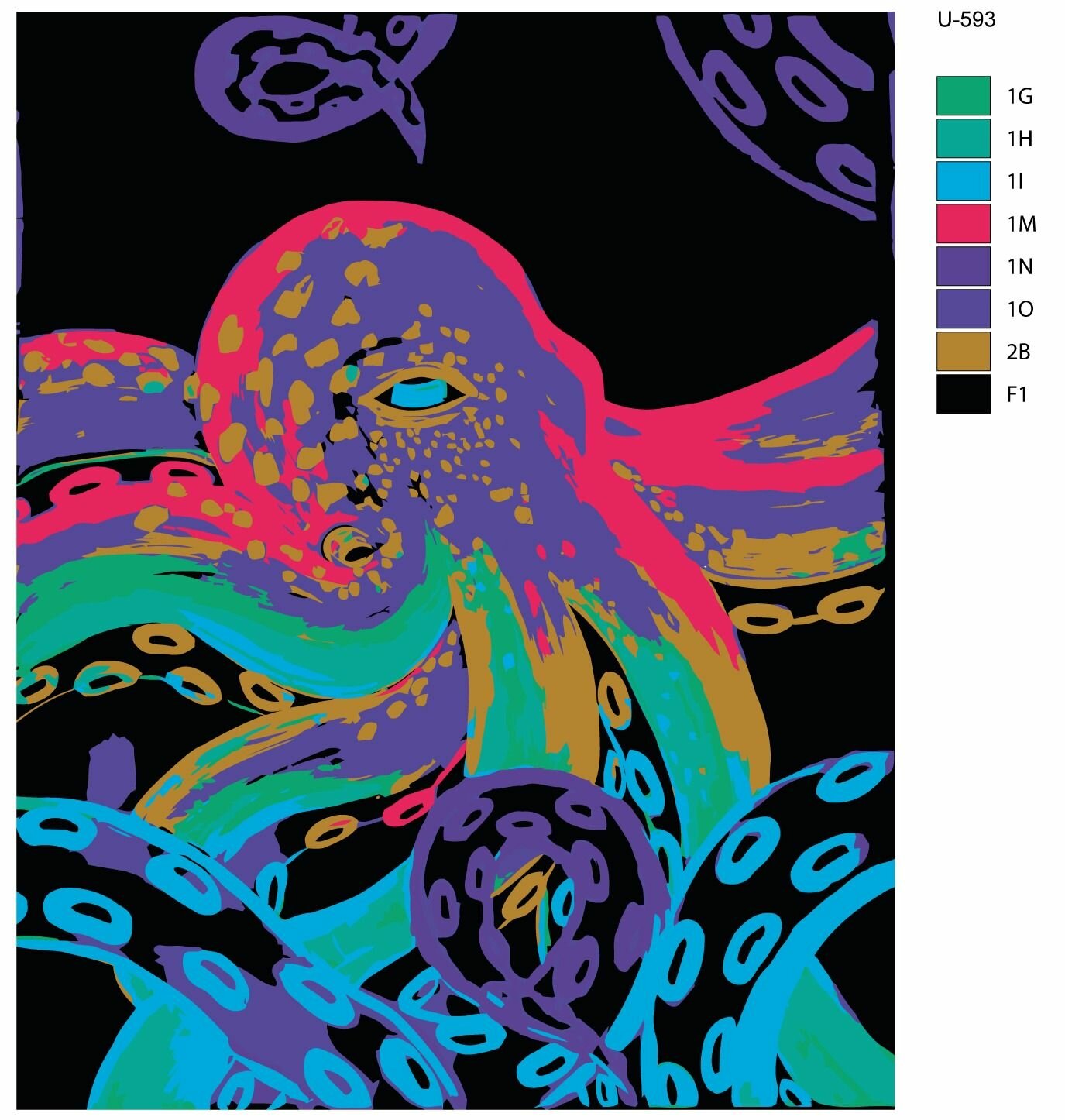 Картина по номерам U-593 "Неоновый осьминог с флуоресцентными красками" 70x90 см