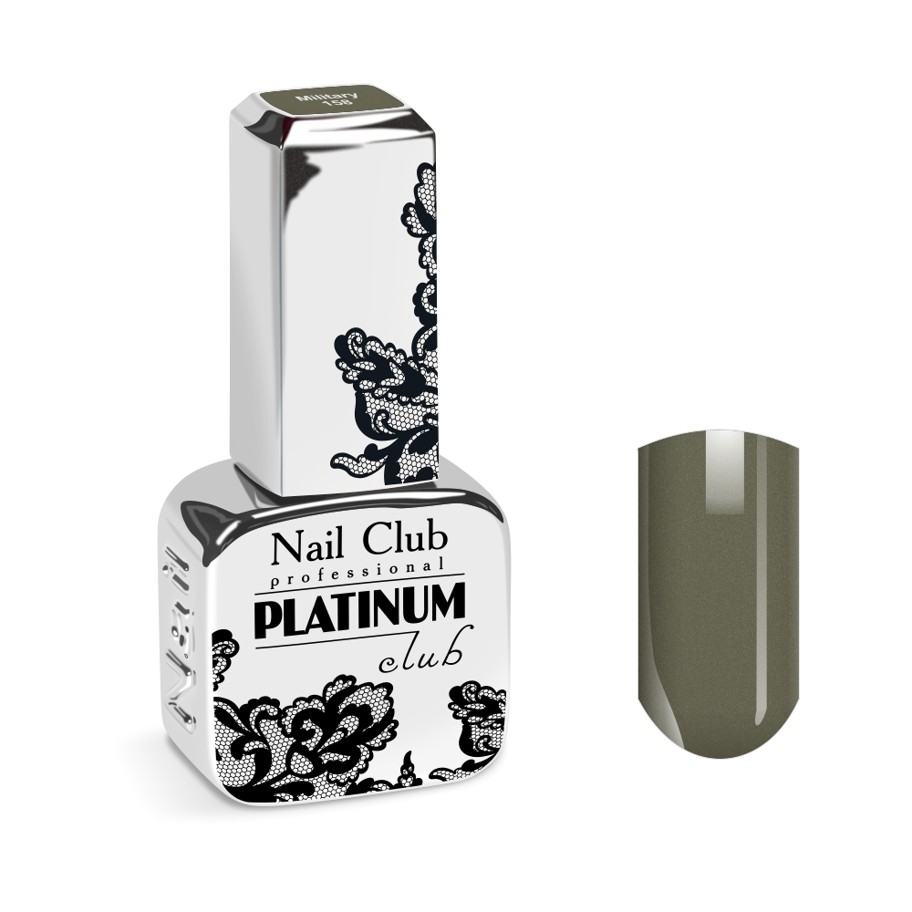 Nail Club Эмалевый гель-лак для ногтей с липким слоем PLATINUM CLUB 158 Military, 13 мл.