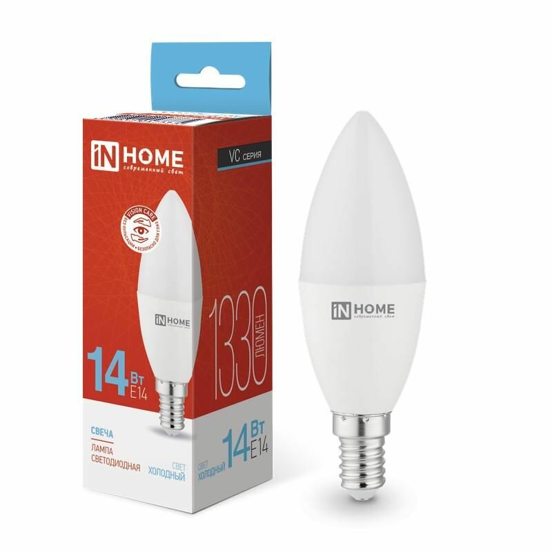 Лампа светодиодная IN HOME LED-СВЕЧА-VC 14 Вт, E14, 6500К, 1330 Лм