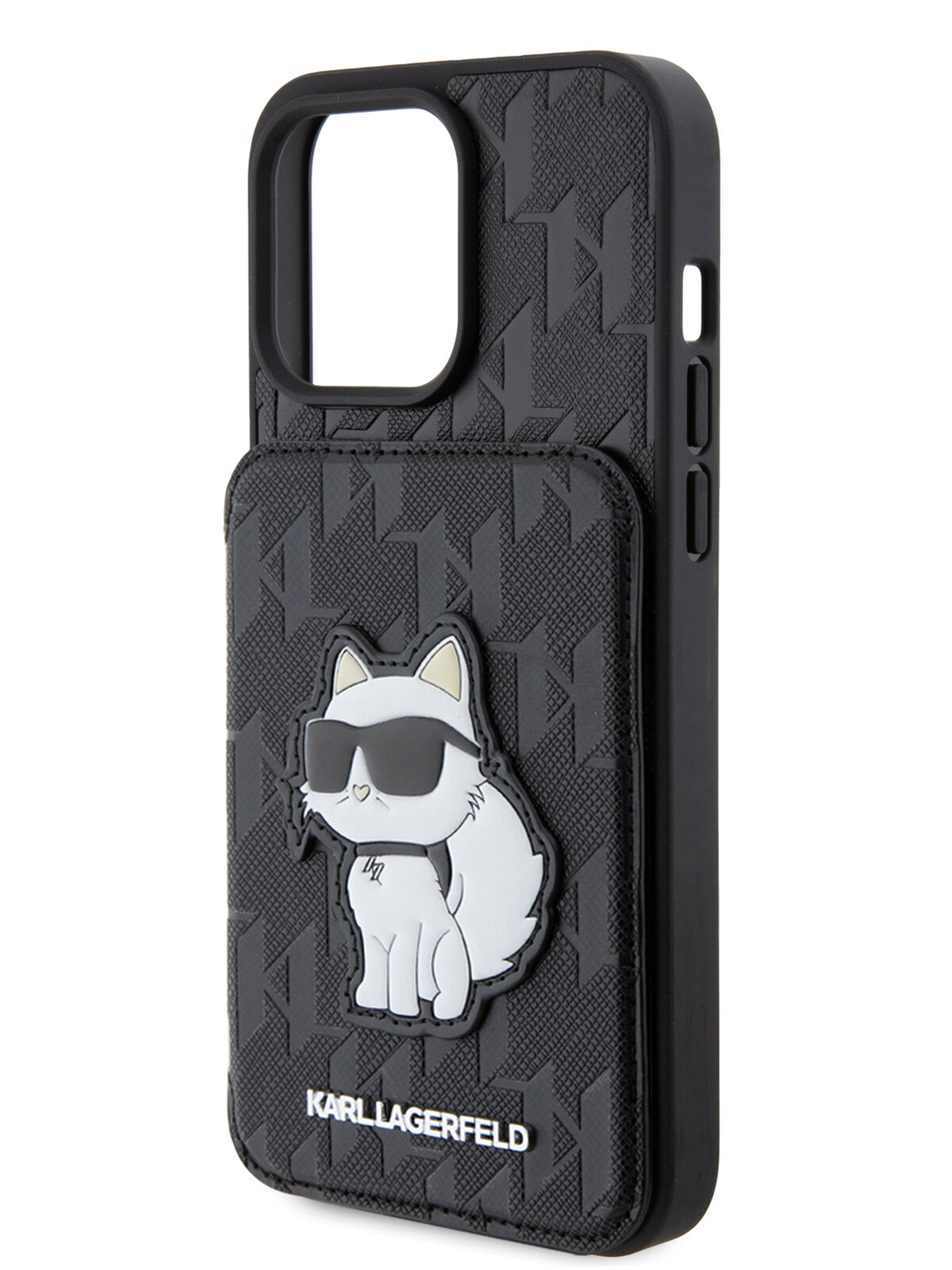 Lagerfeld для iPhone 14 Pro чехол Cardslot Stand PU Saffiano Monogram NFT Choupette Hard Black