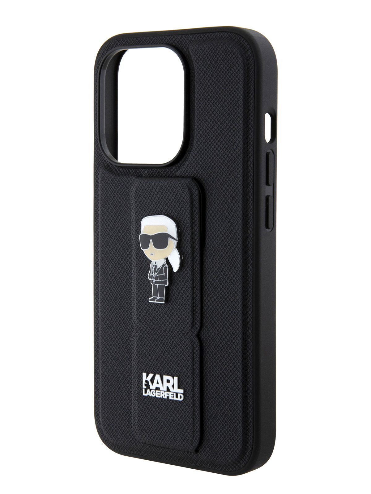 Lagerfeld для iPhone 14 Pro Max чехол GripStand PU Saffiano NFT Karl Ikonik metal Hard Black