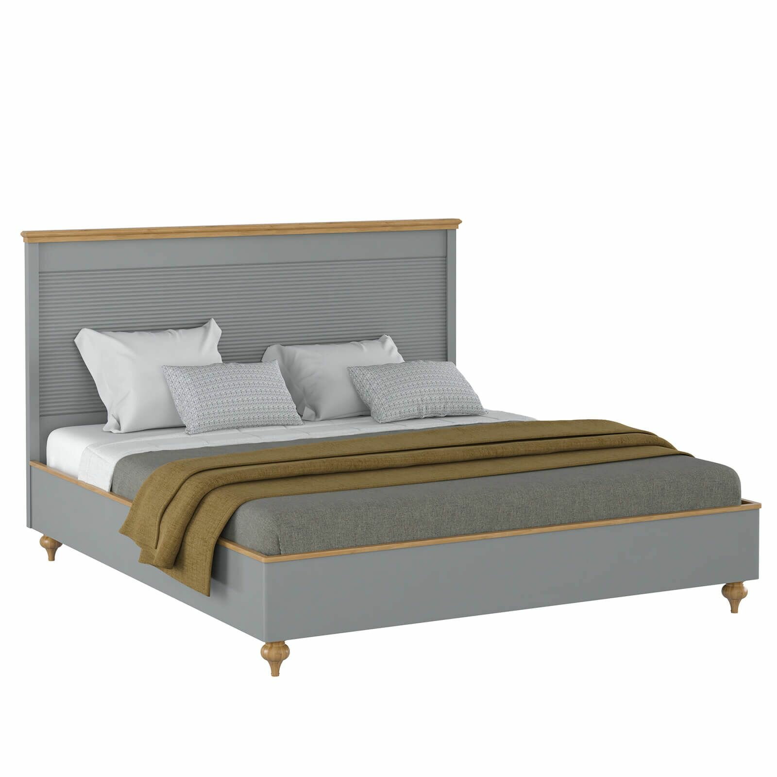 Кровать ММЦ Спальня Рандеву 160 (серый №7042+антик №24) из массива сосны