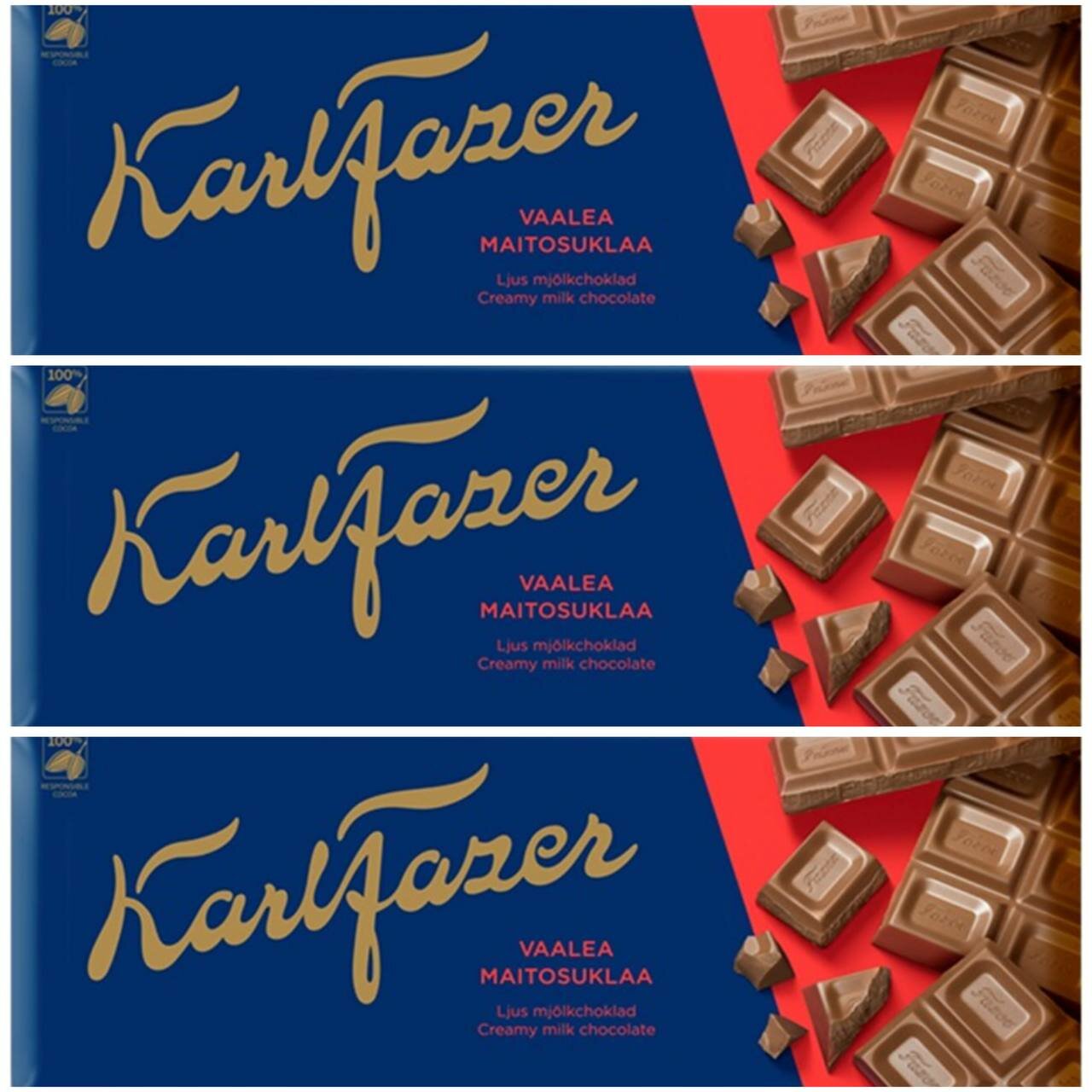 Karl Fazer Сливочный молочный шоколад, 3 плитки по 200 г (Финляндия)