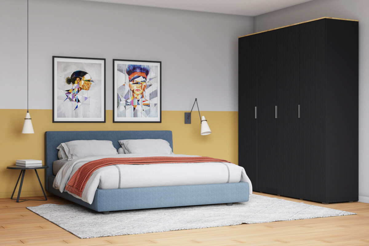 Распашной четырехсекционный шкаф Салерно 4 (МДФ) 23006 Софт Черный агат Черный 0190 PE NOW 180x50x212 см, Дом мебели для вас