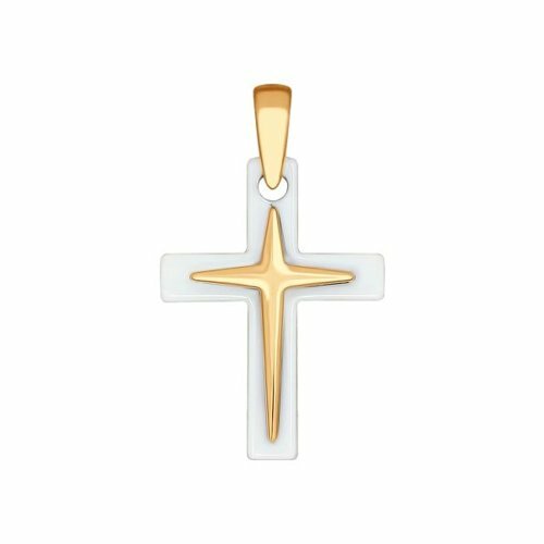Крестик, золото, 585 проба, керамика