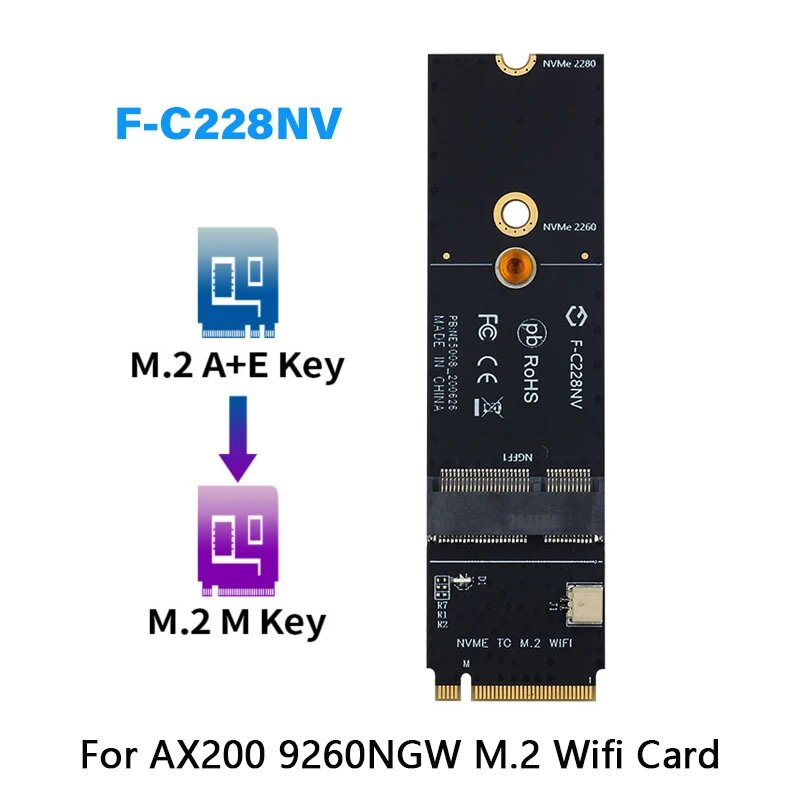 Беспроводной адаптер M.2 A+E Key Slot To M.2 M Key Wi-Fi Bluetooth для карты Intel AX200 9260 bcm94352Z Порт NVMe PCI Express SSD