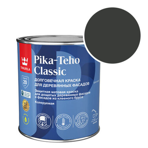 Краска фасадная по дереву Tikkurila Pika-Teho Classic водно-дисперсионная RAL 9005 (Глубокий черный - Jet black) 0,9 л