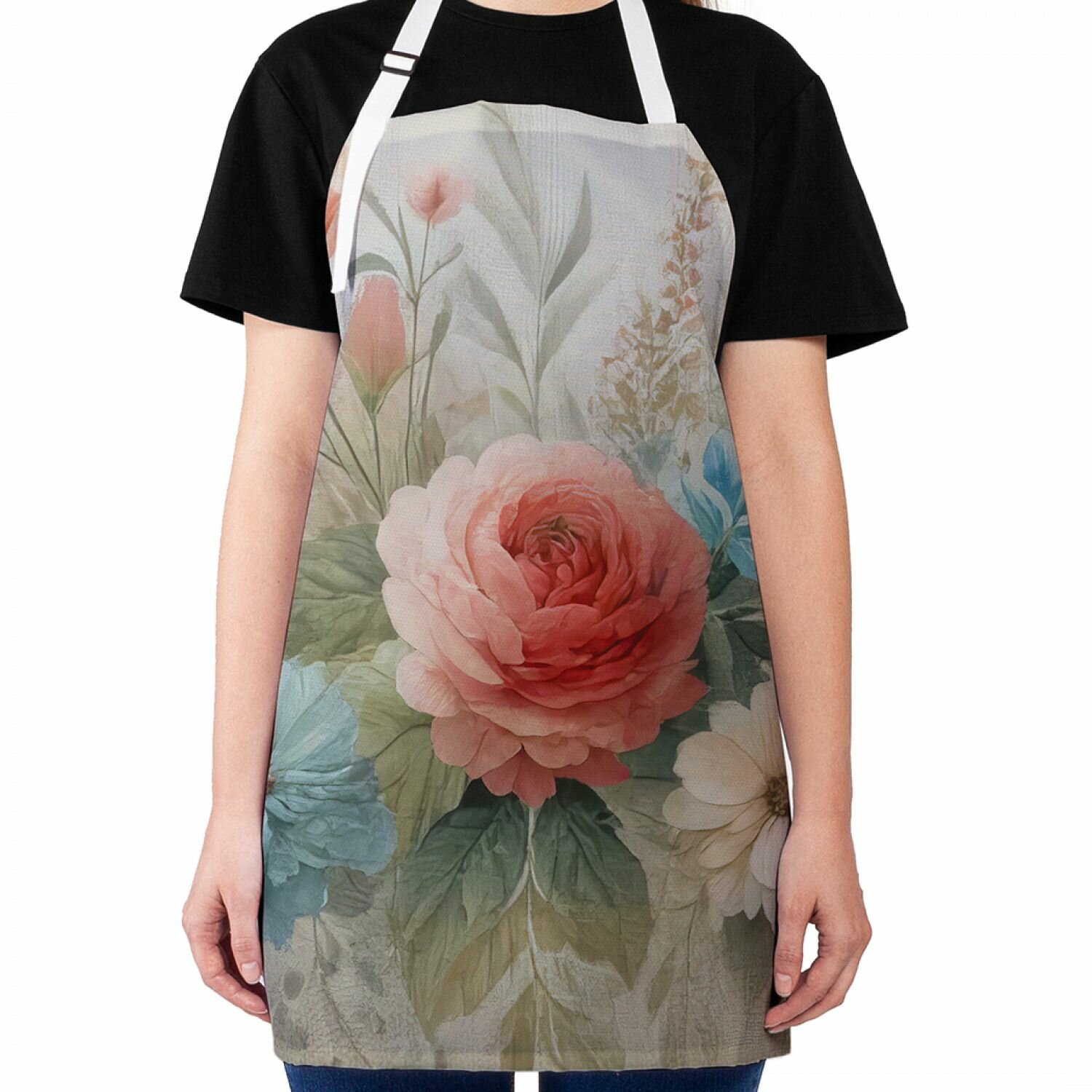 Фартук для кухни тканевый "Нежные розы" / водоотталкивающий, универсальный размер , JoyArty
