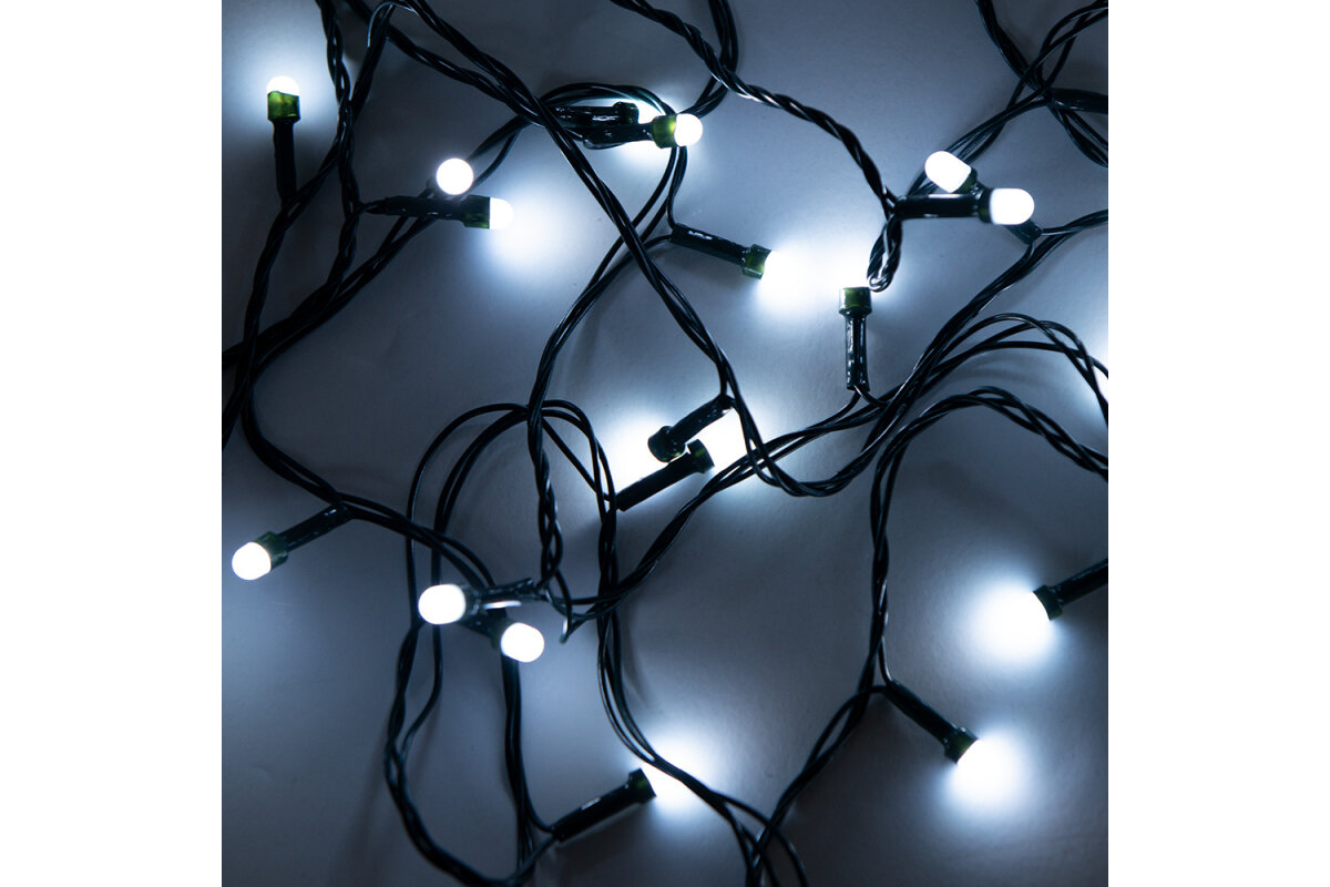 Гирлянда светодиодная Funray Минишарики SE-MINI-110W 10М,100LED, хол. белый, темно-зел. шн 0,7м, контр