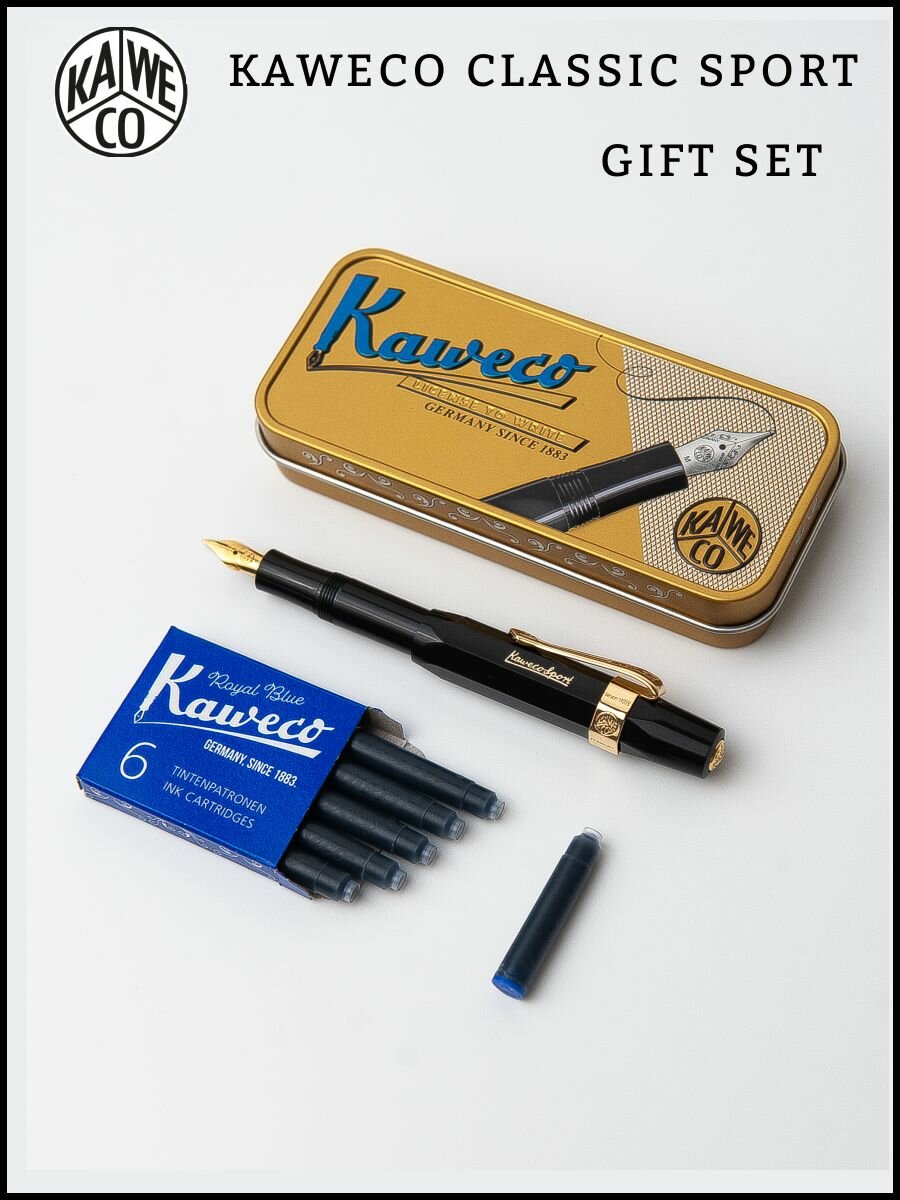 Ручка перьевая KAWECO CLASSIC SPORT F 0.7 с клипом, набором картриджей(6 шт) и футляром