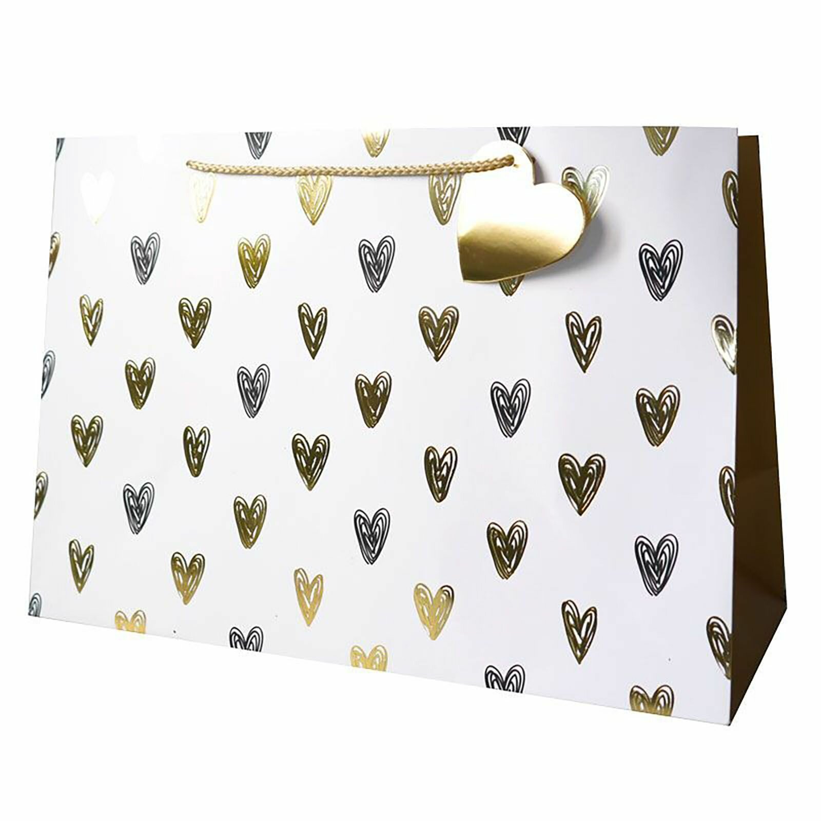 Пакет подарочный "Сердца. Золотой стиль" Тиснение фольгой / 39*17*27 см