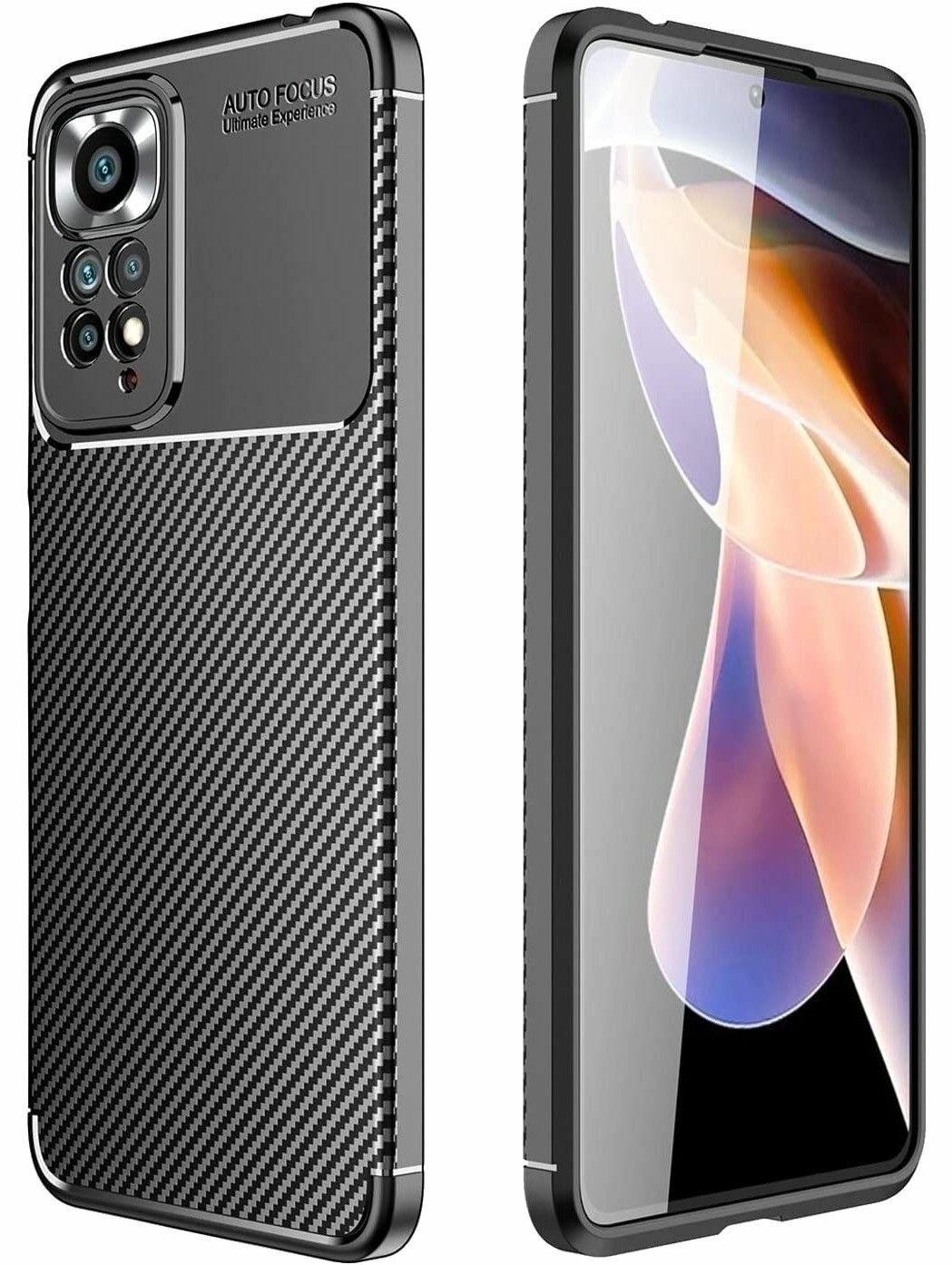 Чехол на Xiaomi Redmi Note 11 Pro 4G силиконовый под карбон чёрный