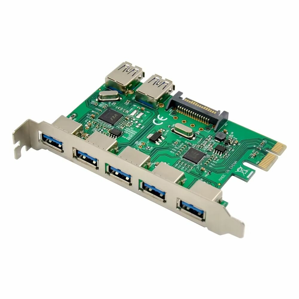 Контроллер PCIe x1 v2.0 (VL805+VL813) USB 3.2 Gen1x1, 5+2 x USB-A (ORIENT VA-3U52PE)