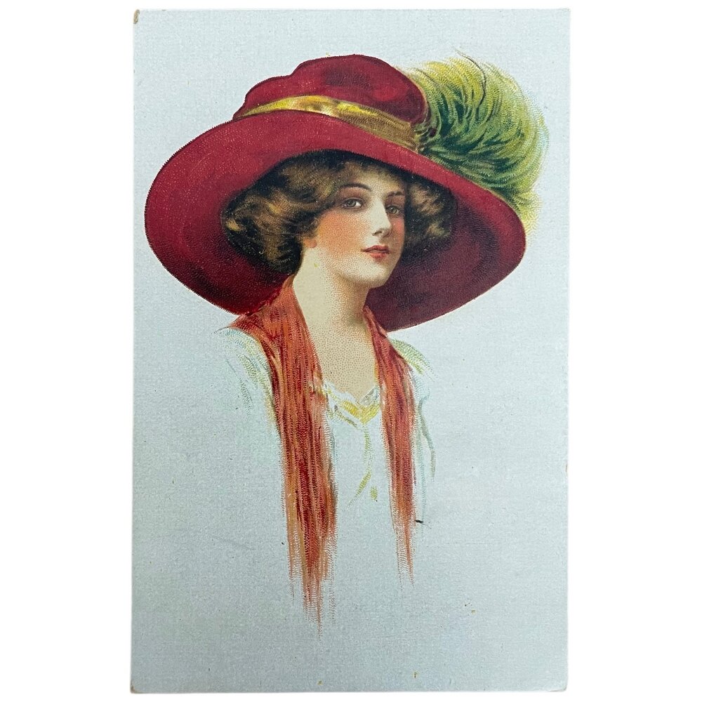 Почтовая открытка "Дама в красной шляпе" 1900-1917 гг. Европа