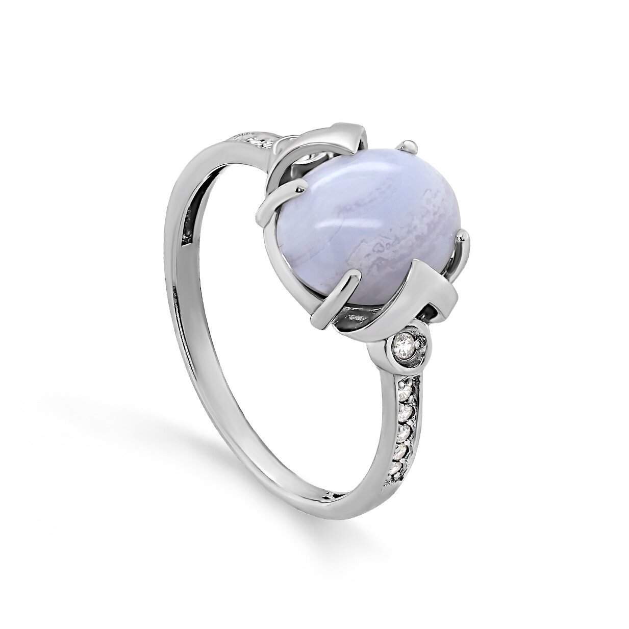 Кольцо, серебро, 925 проба, фианит, агат