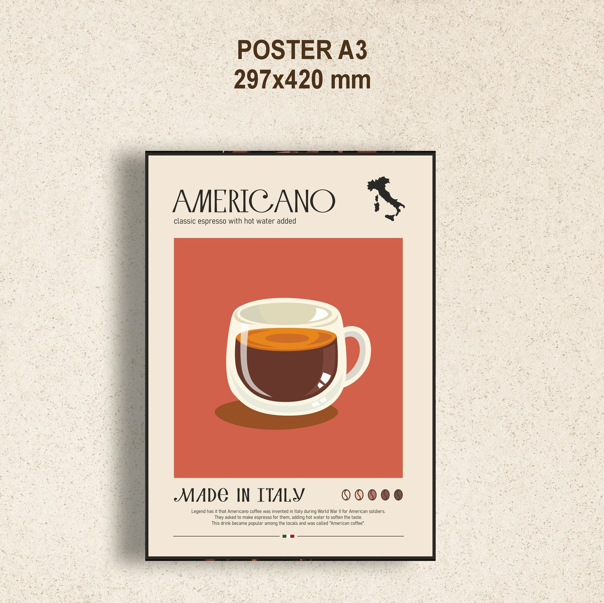 Artstiker Постер Americano 42х29 см для декора кофейни и кафе постерная бумага 200гр/м