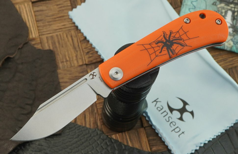Складной нож Kansept Knives Bevy Slip Joint, сталь 154CM, рукоять оранжевый G-10/паук