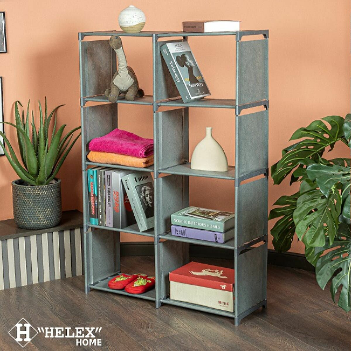 Шкаф стеллаж трансформер для одежды и обуви напольный в прихожую металлический, этажерка для игрушек и книг в спальню и гостиную комнату 10 полок, стенка для хранения открытая