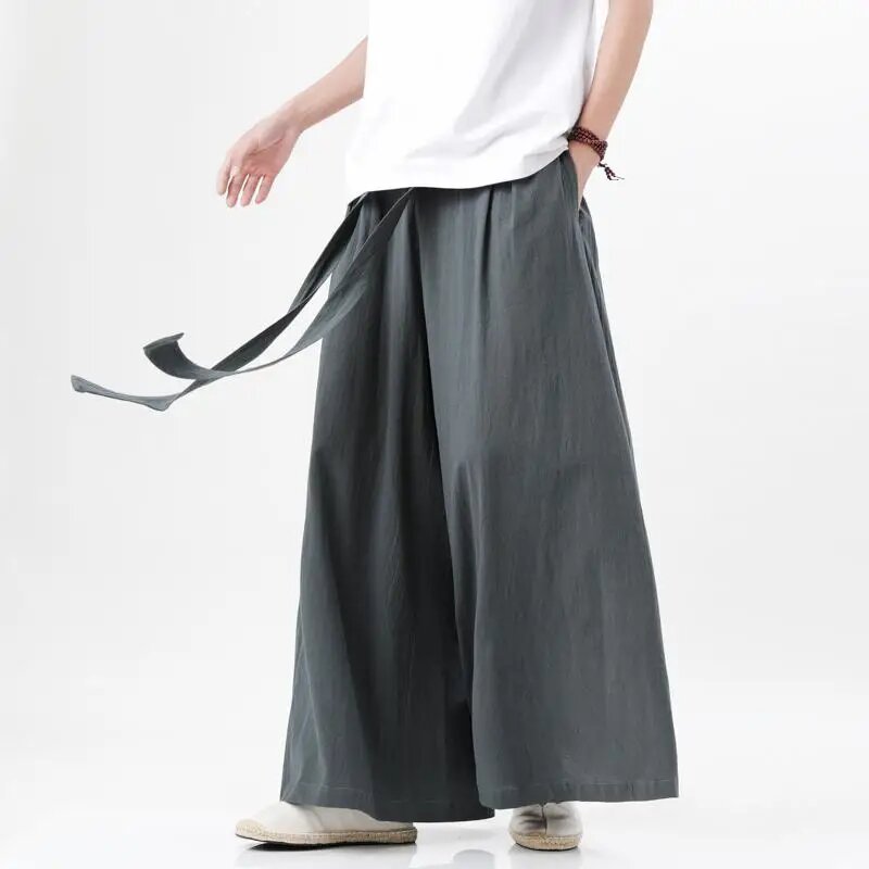 Мужские льняные брюки Zeeshant в китайском стиле L, Gray Wide Leg Pants