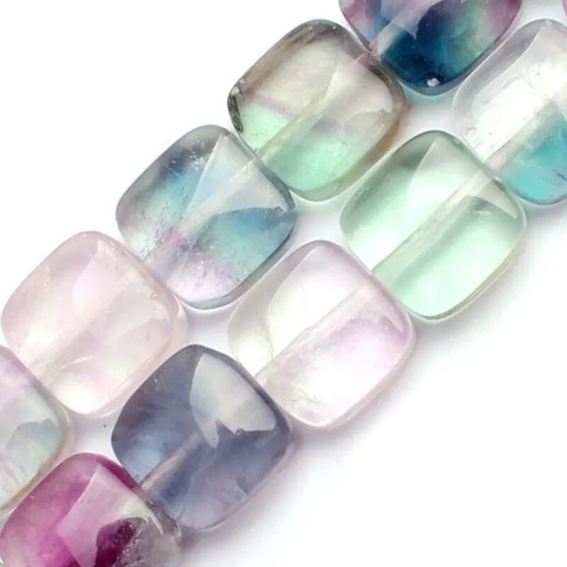 Флюорит бусины квадратные фиолетово-зеленые 10 мм