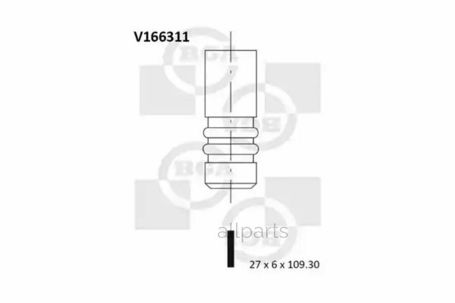BGA V166311 Клапан двигателя выпускной [27x6x109.3] MERCEDES C-CLASS (W203, W204), CLC-CLASS (CL203), CLK, E-CLASS (W211, W212), SLK, SPRINTER 1.6/1.8 02-16