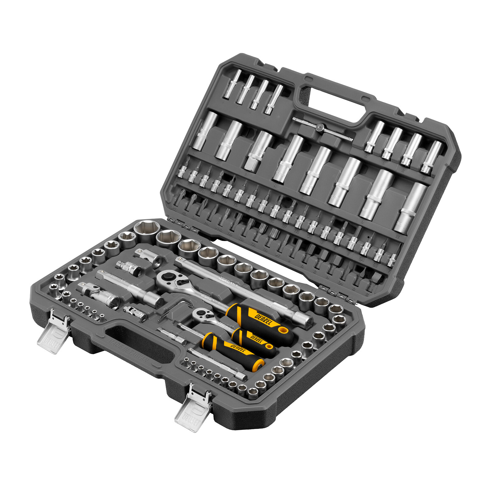 Набор инструментов DENZEL 1/2", 1/4", CrV, S2, пластиковый кейс, 109 предметов (15814)