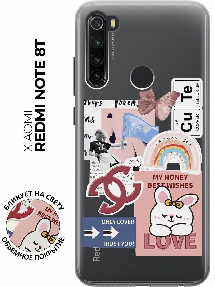 Силиконовый чехол с принтом Cute Stickers для Xiaomi Redmi Note 8T / Сяоми Редми Ноут 8Т