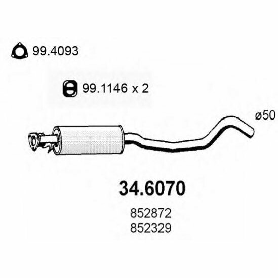 Средний глушитель выхлопных газов, ASSO 34.6070 (1 шт.)