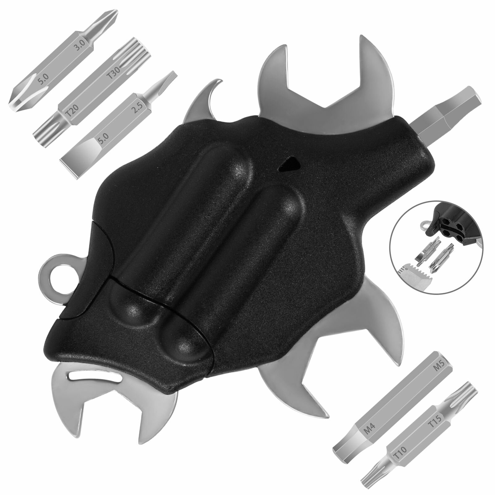 Портативный брелок 6-в-1, комбинированный инструмент, динамометрический ключ, для кемпинга