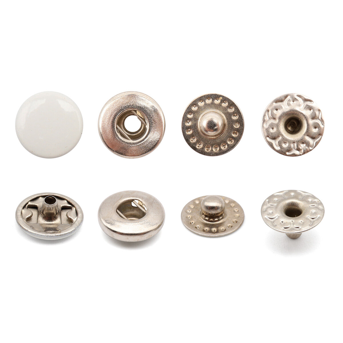 Кнопки для одежды 10 мм Альфа (S-образные), 1440 шт, металлические с эмалью, NEW STAR (белый глянцевый, никель)