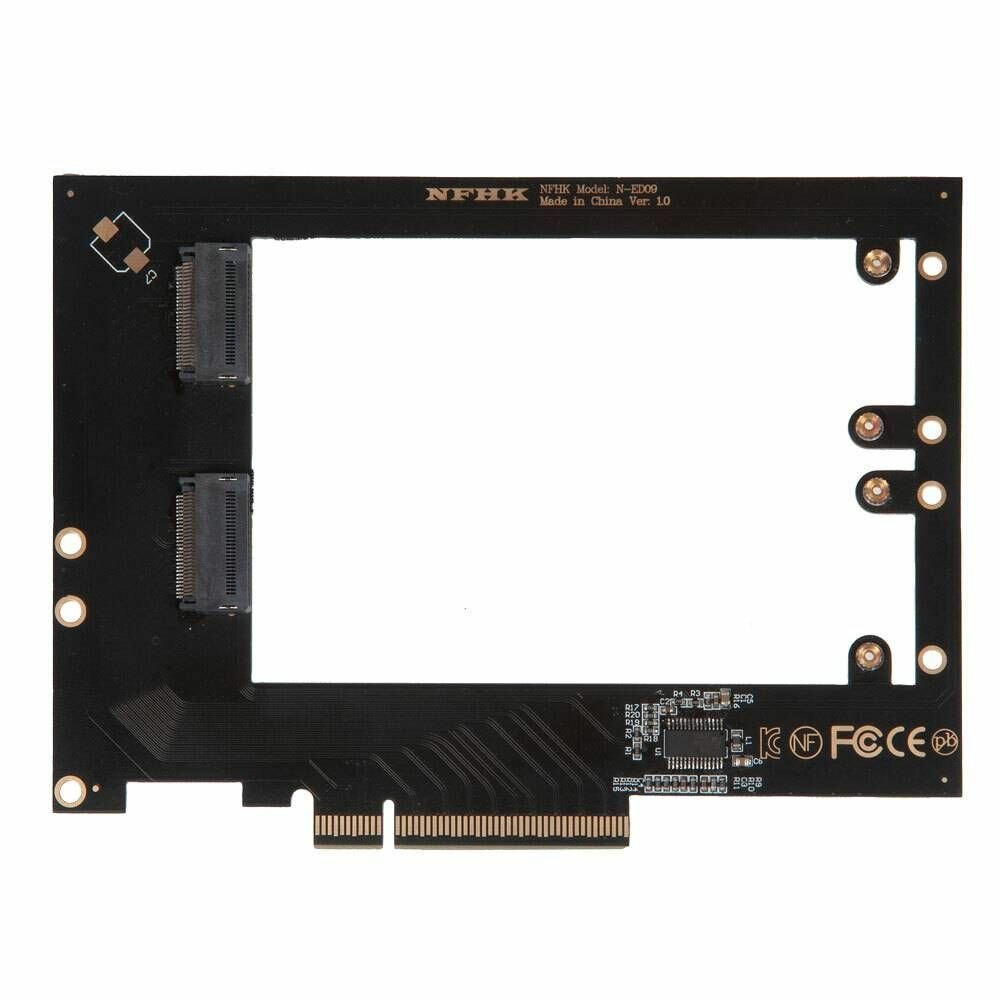 Адаптер-переходник (плата расширения) для установки x2 SSD EDSFF E1. S в слот PCI-E x8/x16, черный, NHFK N-ED09