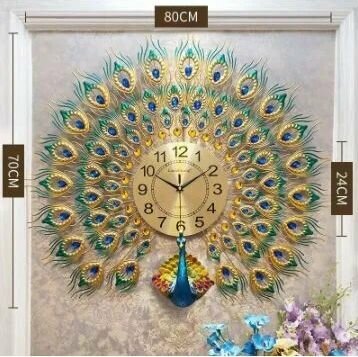 Часы настенные со стразами большие металлические павлин