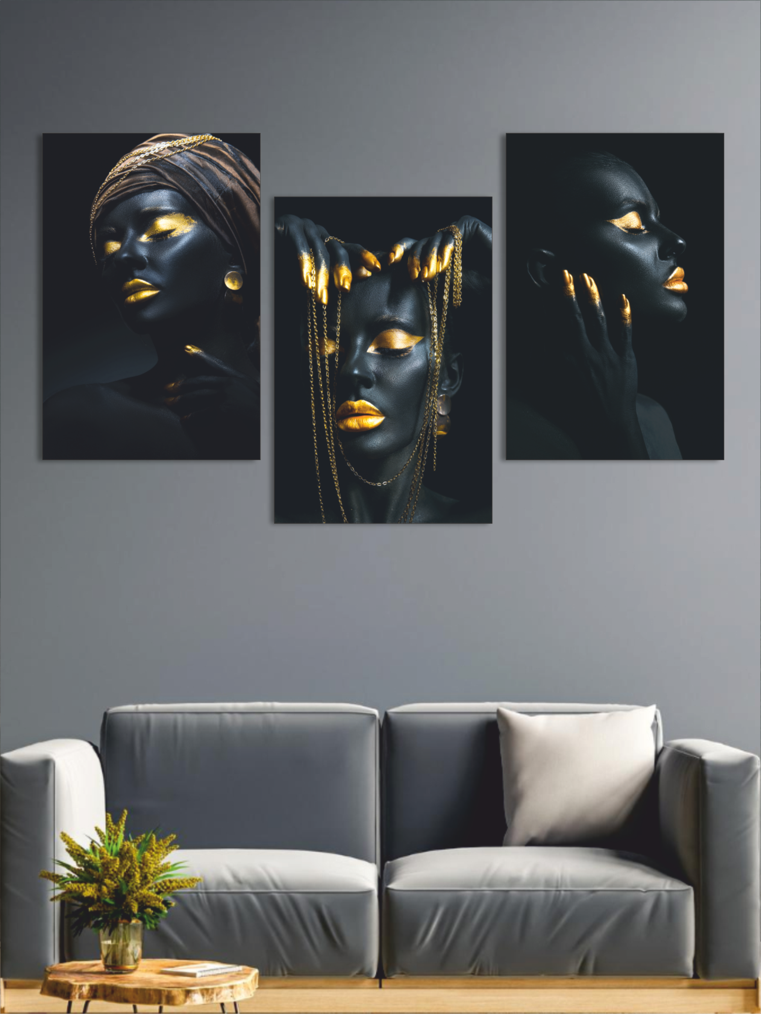 Картина модульная Art IrbisPrint для интерьера Портрет темнокожих девушек на черном фоне 75х150 см