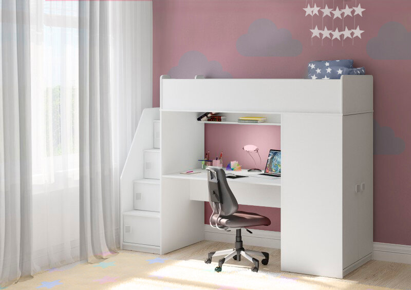 Кровать чердак Л-Ф606.3 75x175 Белый Белый