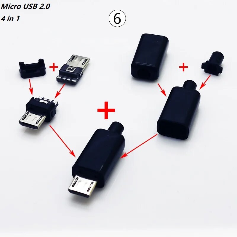 Комплект DIY разъемов USB Type-C 10 шт Micro 2.0 4in1 Black