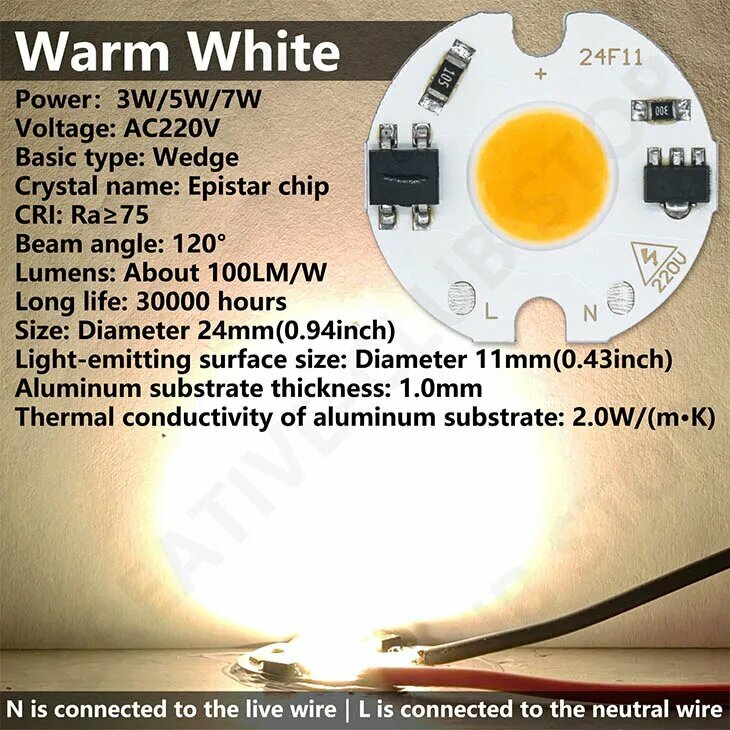 DT&ZM светодиодный чип COB лампа 3Вт/5Вт/7Вт 220В Белый, Warm White AC220V, 3pcs 3W