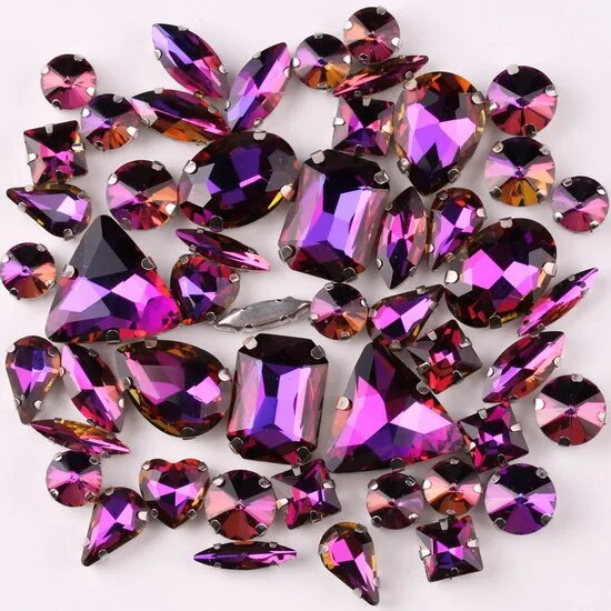 Серебряные когти для декора 50 шт, стеклянные стразы Фиолетовый, A12 Amethyst rainbow