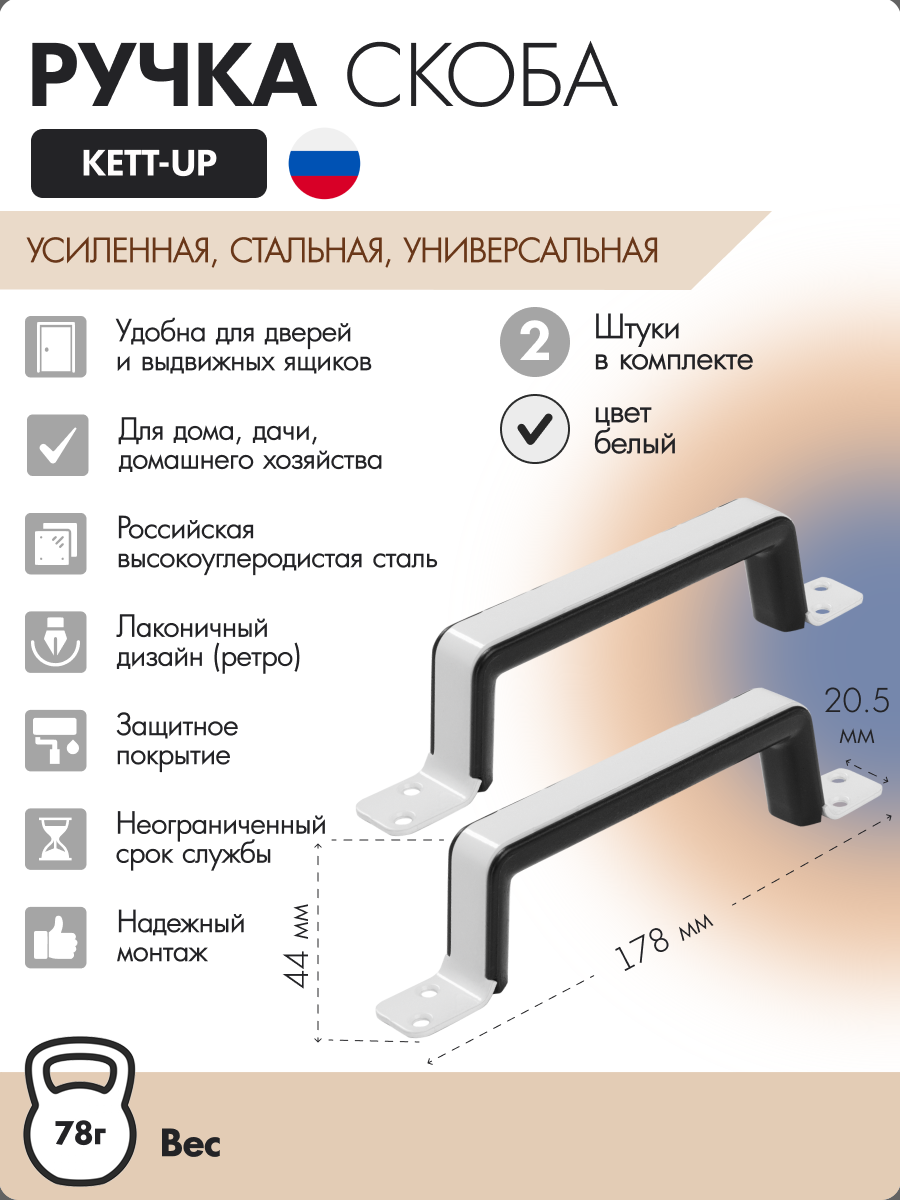 Ручка скоба (2шт) прямоугольная KETT-UP 100мм белый, нержавеющая сталь