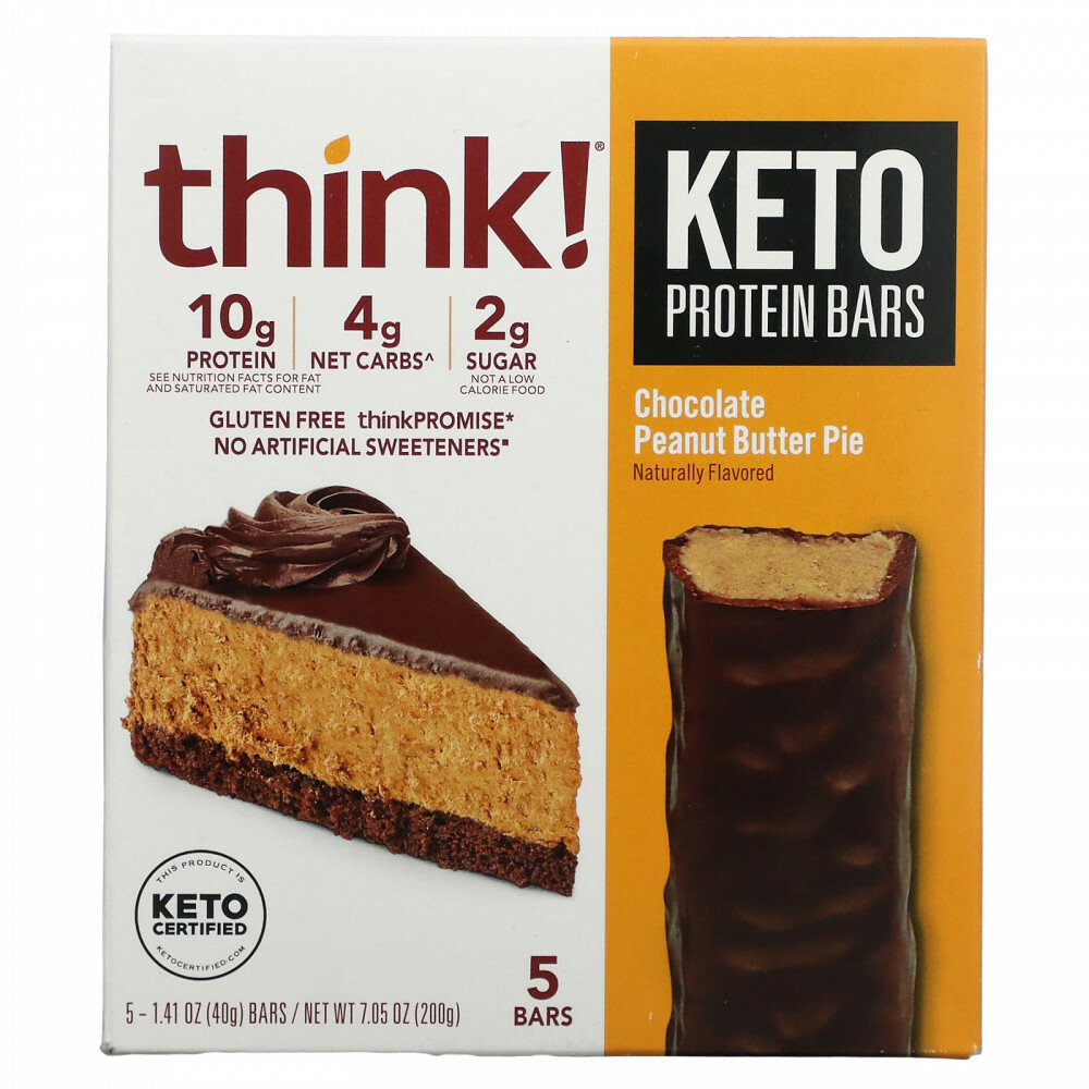 Think , Delight Protein, протеиновый батончик, шоколадный пирог с арахисовой пастой, 5 шт. по 40 г (1,41 унции)