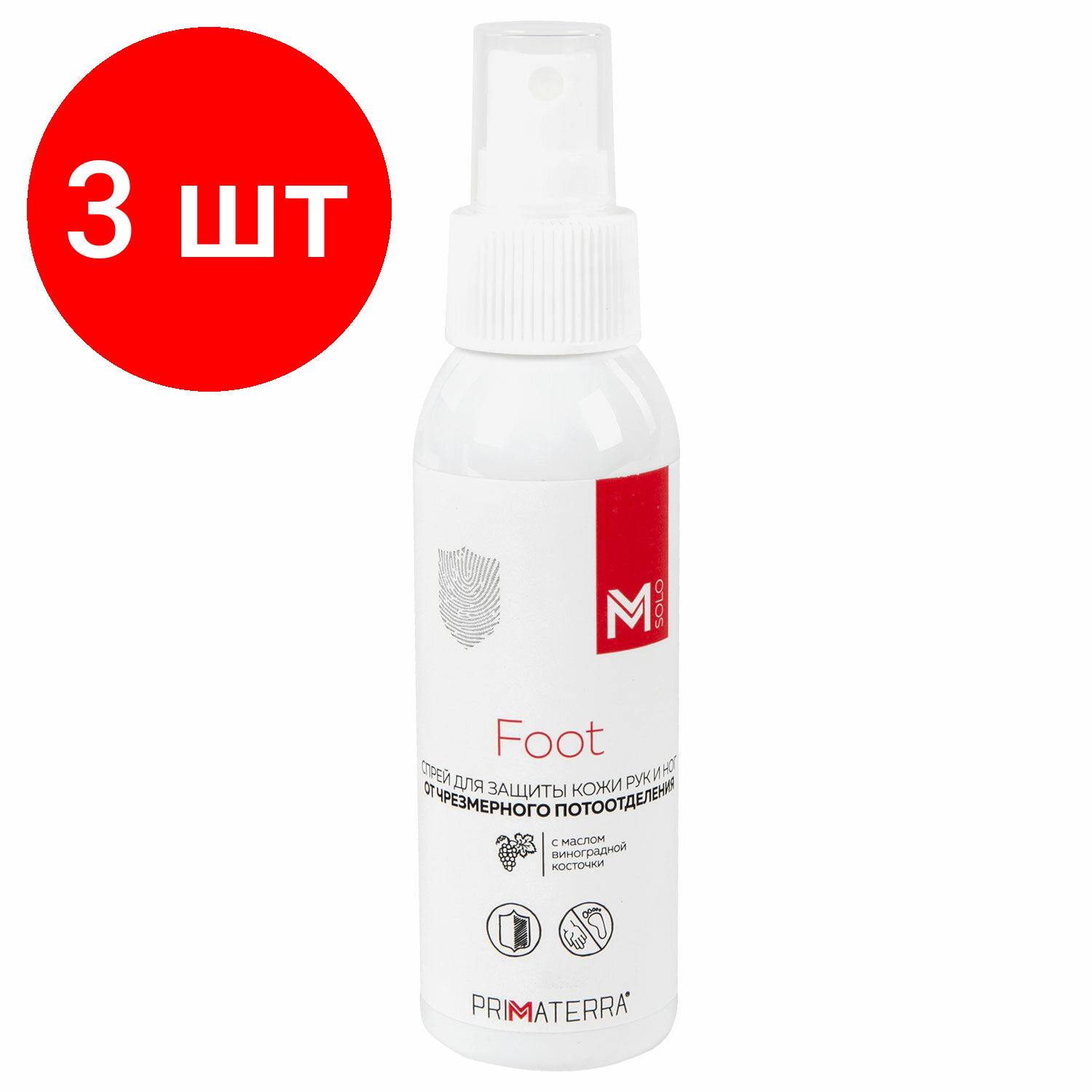 Комплект 3 шт, Спрей для рук и ног 100 мл M SOLO FOOT с триклозаном, против пота, 8950