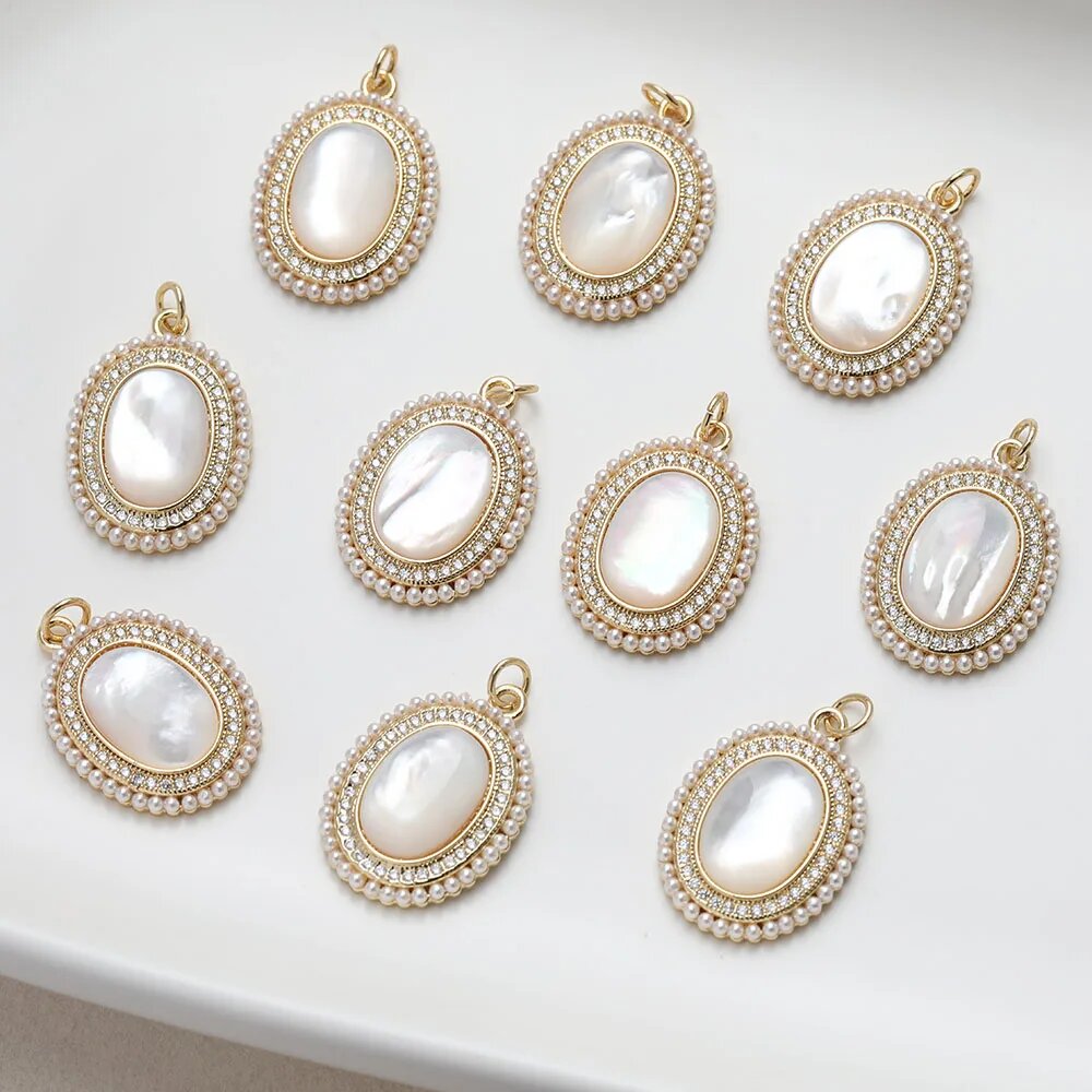 Позолоченная винтажная ракушка жемчужная подвеска 14К Oval