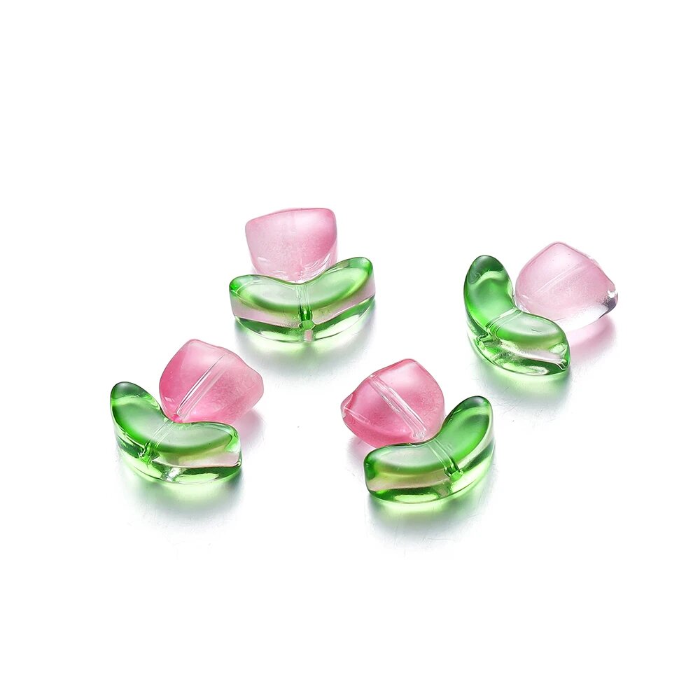 Стеклянные бусины тюльпаны AGCFABS 10/20 шт Розовый, 10 Sets, Flat Peach Pink